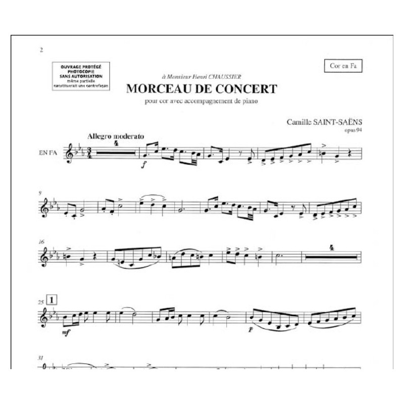 Saint-Saëns Morceau de Concert - Partition cor